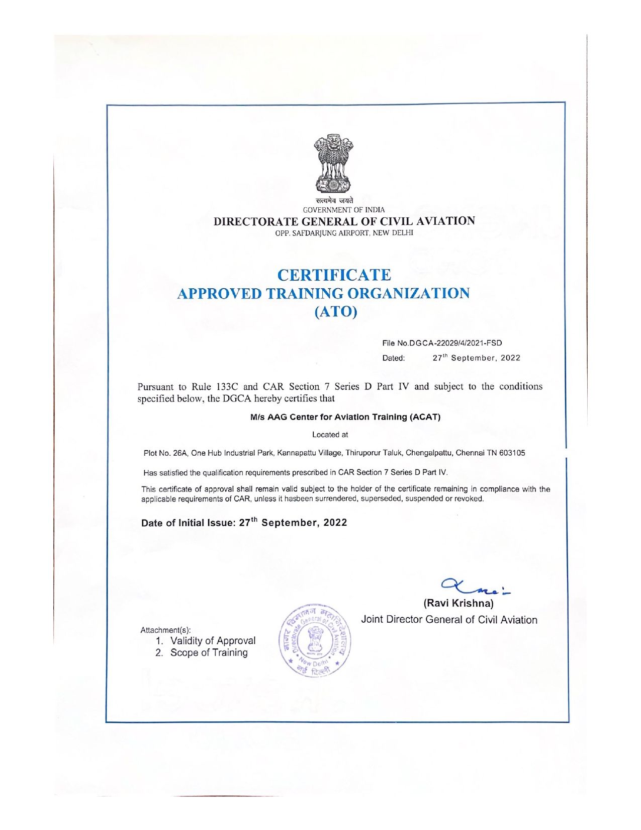 ACAT ATO Approval - AAG Aero